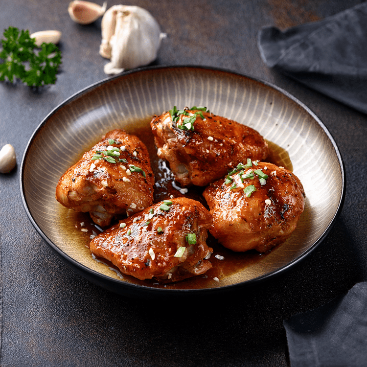 Sticky Garlic Chicken Thighs made with allulose and low carb keto